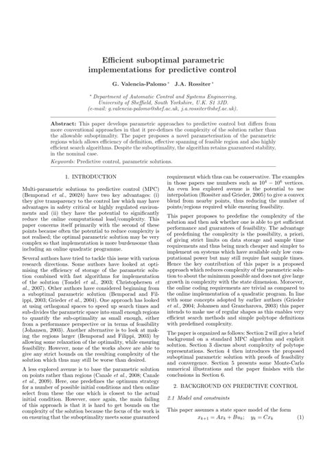 pdf efficient suboptimal parametric implementations for predictive control