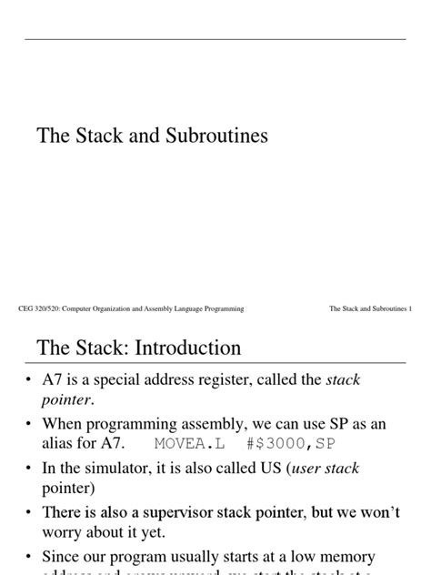 the stack and subroutines pdf subroutine parameter computer programming