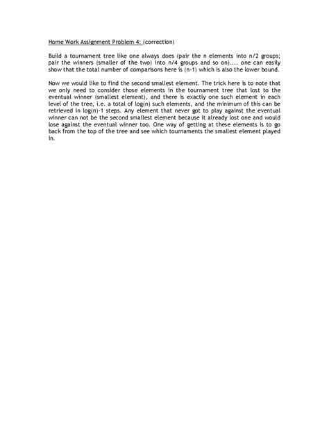 find the second smallest elements in analysis of algorithms homework cot 5405 docsity