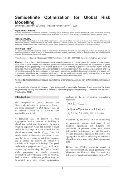 pdf semidefinite optimisation for global risk modelling