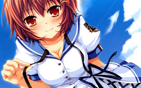Redhead Red Eyes Smiling Boobs Big Boobs Anime Anime Girls 1680x1050 Wallpaper