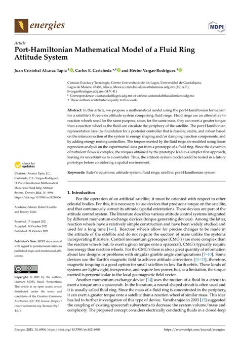 pdf port hamiltonian mathematical model of a fluid ring attitude system