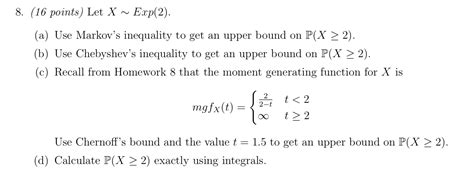 solved 8 16 points let x ~ exp 2 a use markov s