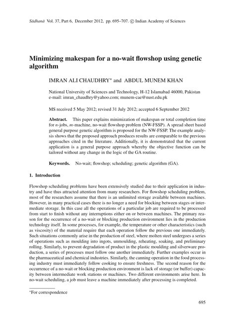 pdf minimizing makespan for a no wait flowshop using genetic algorithm