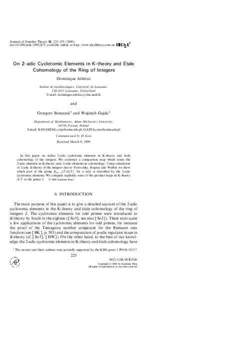 pdf on 2 adic cyclotomic elements in k theory and Étale cohomology of the ring of integers