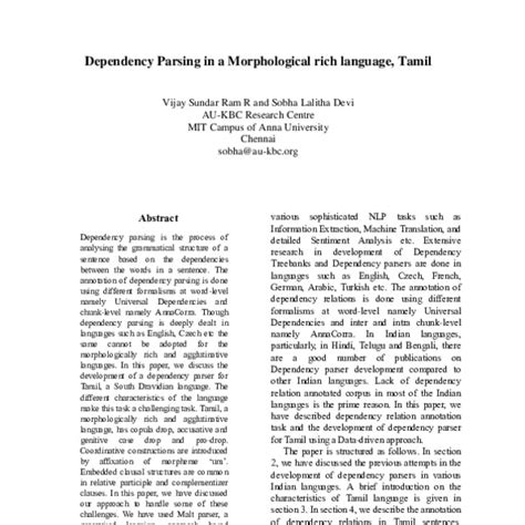 dependency parsing in a morphological rich language tamil acl anthology