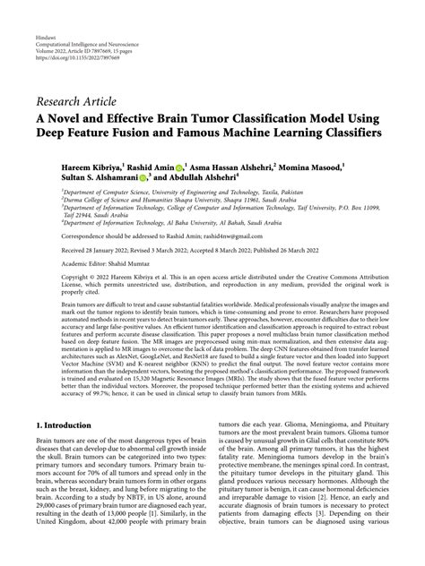 pdf a novel and effective brain tumor classification model using deep feature fusion and