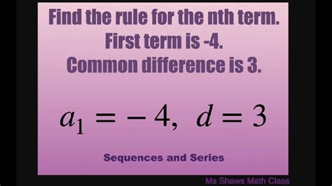 find rule for nth term when first term is 4 and common difference is 3
