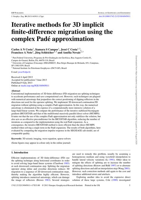 pdf iterative methods for 3d implicit finite difference migration using the complex padé
