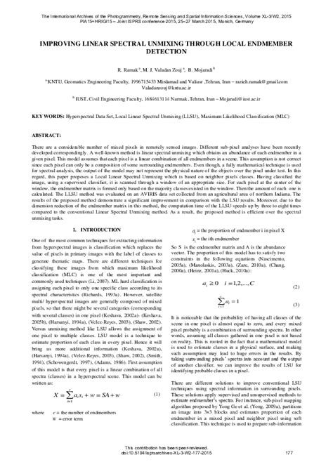 pdf improving linear spectral unmixing through local endmember detection mohammad javad