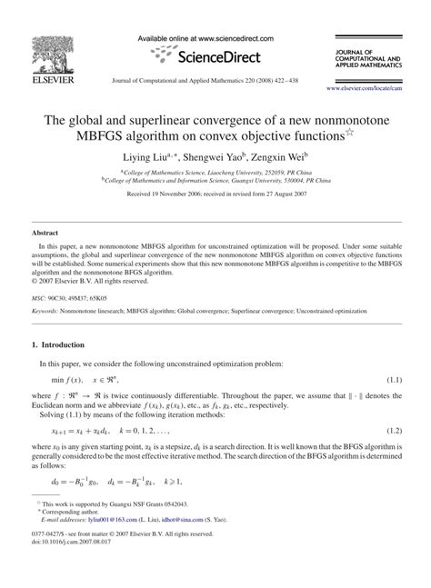 pdf the global and superlinear convergence of a new nonmonotone mbfgs algorithm on convex