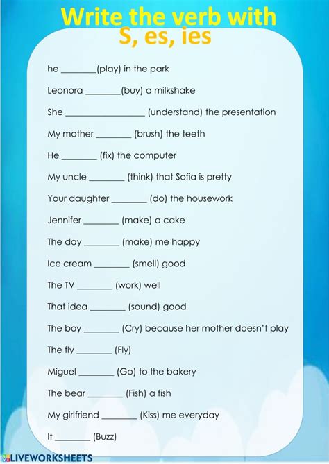 Verb Forms With S Es Ies Worksheet Verb Worksheets Simple Present