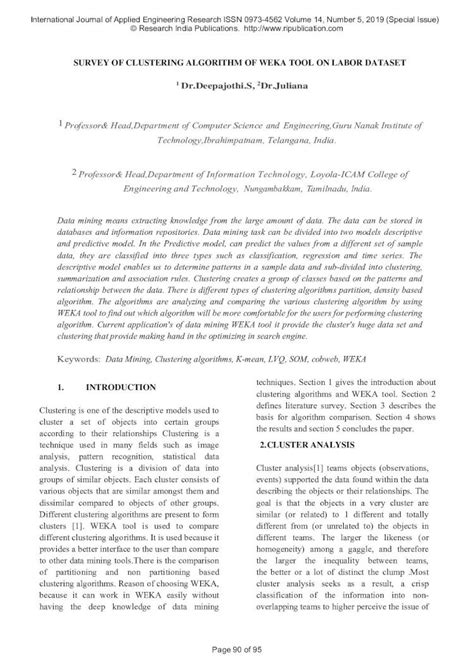 pdf survey of clustering algorithm of weka tool ijaerspl2019