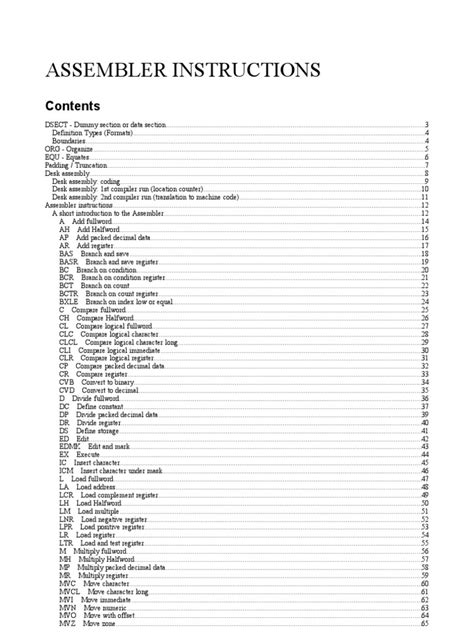 assembler instructions assembly language instruction set