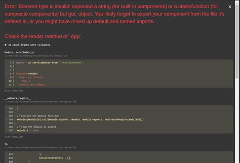 reactjs error element type is invalid expected a string for built in components after