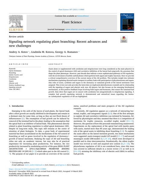 pdf signaling network regulating plant branching recent advances and new challenges