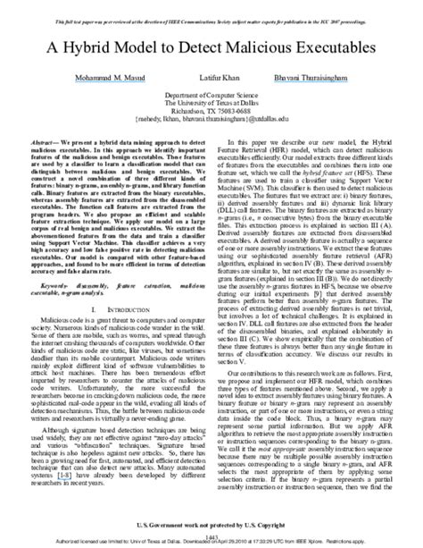 pdf a hybrid model to detect malicious executables mohammad m masud
