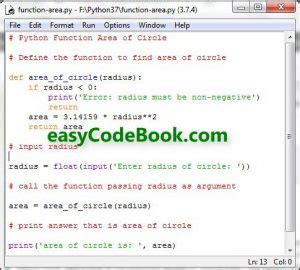 Python Function Circle Area EasyCodeBook