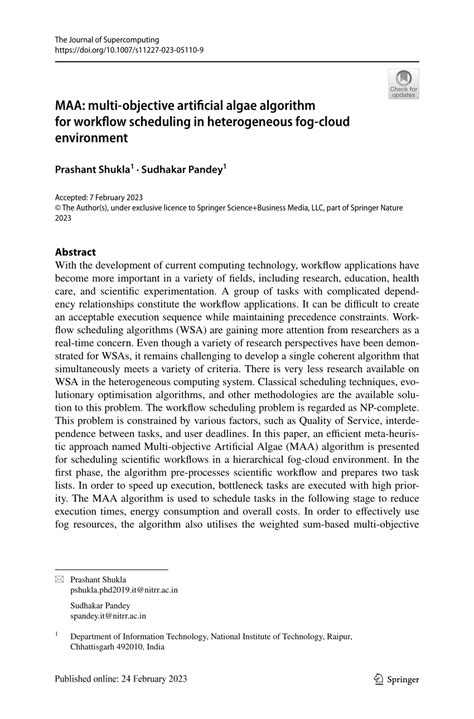 pdf maa multi objective artificial algae algorithm for workflow scheduling in heterogeneous
