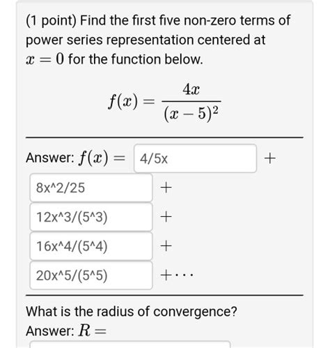solved 1 point find the first five non zero terms of power