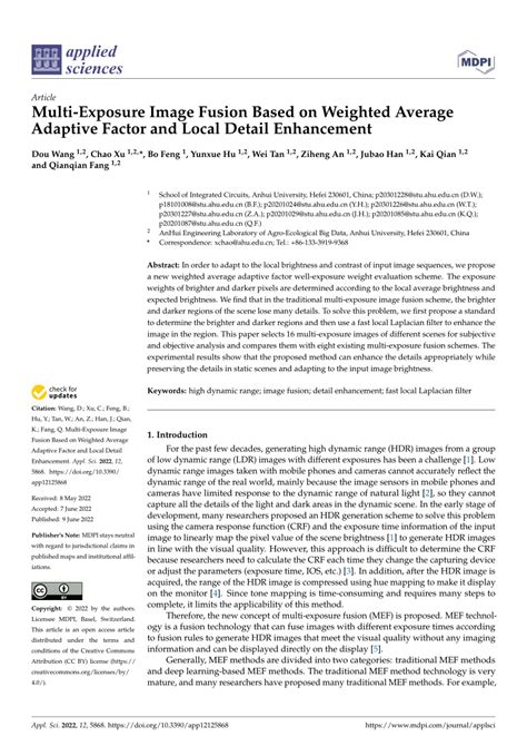 pdf multi exposure image fusion based on weighted average adaptive factor and local detail