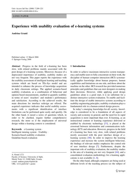 pdf experience with usability evaluation of e learning systems