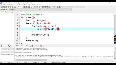 c code for printing different patterns using nested for loop youtube