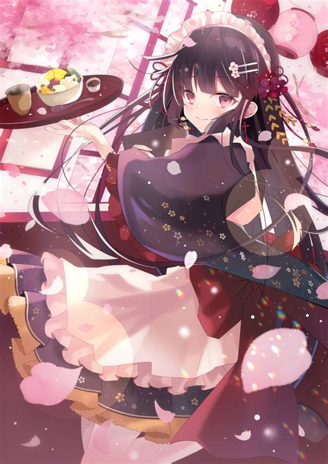 Safebooru 1girl Absurdres Aoi Yugina Apron Bangs Black Hair Blunt Bangs Blush Frilled Apron