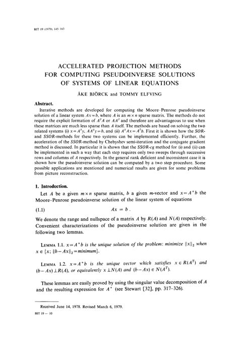 pdf accelerated projection methods for computing pseudoinverse solutions of systems of linear