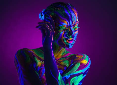 Women Body Paint Bare Shoulders Paint Splatter Closed Eyes Sunlight Hd Wallpaper Rare