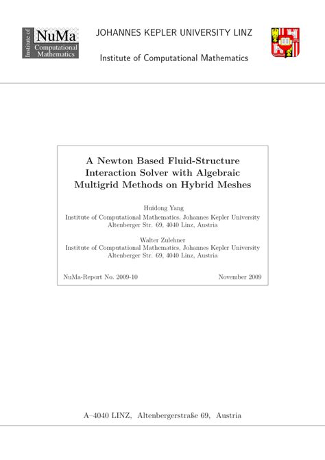 pdf a newton based fluid structure interaction solver with algebraic multigrid methods on