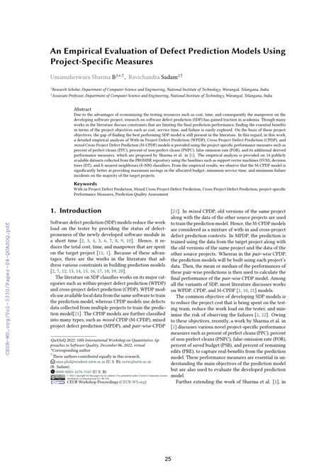 pdf an empirical evaluation of defect prediction models using project specific measures