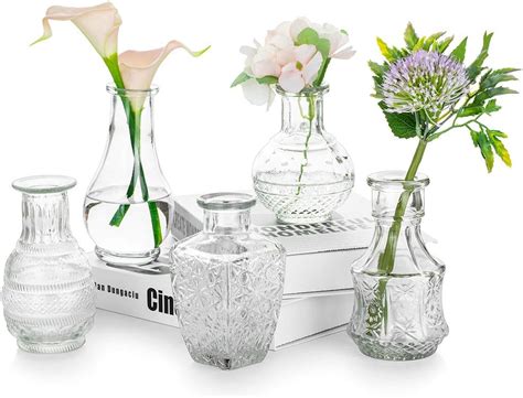 Vintage Clear Glass Bud Vase Glasseam Set Of 5 Crystal Small Mini Flower Decor Vases Antique