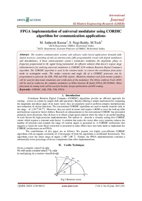 pdf fpga implementation of universal modulator using cordic algorithm for communication