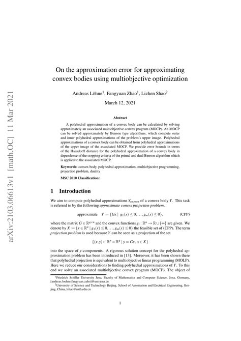 pdf on the approximation error for approximating convex bodies using multiobjective optimization