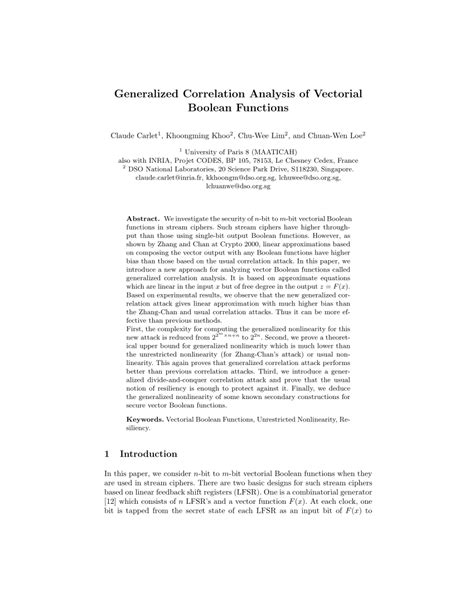 pdf generalized correlation analysis of vectorial boolean functions