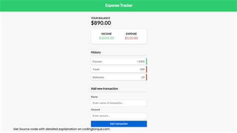 Expense Tracker Using HTML CSS And JavaScript Source Code Coding