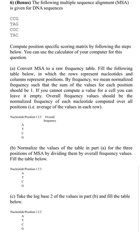 solved 6 bonus the following multiple sequence alignment