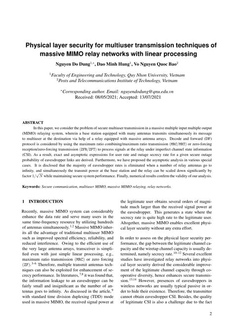 pdf physical layer security for multiuser transmission techniques of massive mimo relay