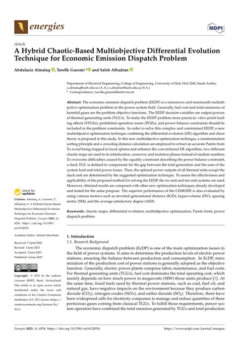 pdf a hybrid chaotic based multiobjective differential evolution technique for economic