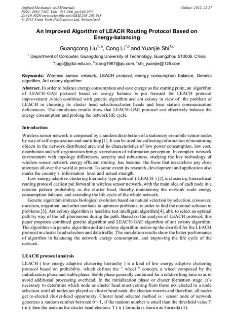 an improved algorithm of leach routing protocol based on energy balancing scientific
