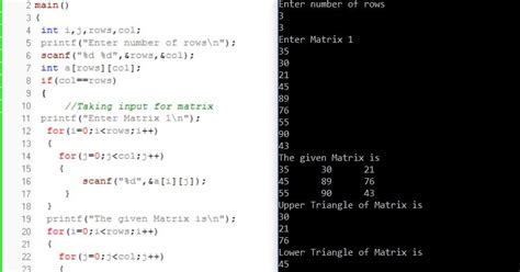 all c programs program 166 display upper and lower triangle of given matrix