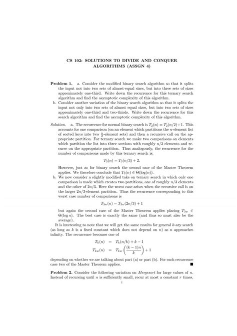 solutions to divide and conquer algorithms courses