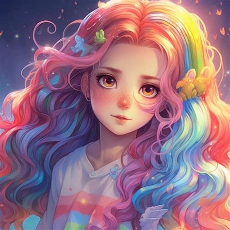 긴 머리와 머리에 나비가 있는 애니메이션 소녀 생성 ai 프리미엄 사진