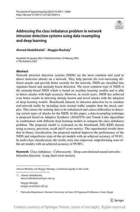 pdf addressing the class imbalance problem in network intrusion detection systems using data