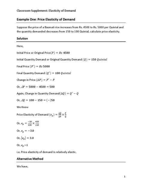 eab numerical elasticity of demand pdf demand price elasticity of demand