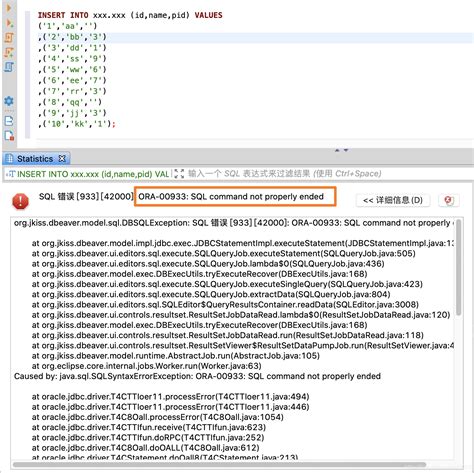fixing ora 00933 sql command not properly ended