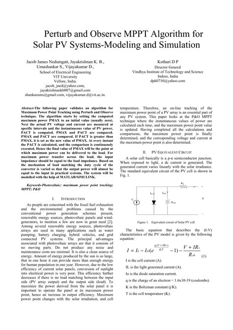 pdf perturb and observe mppt algorithm for solar pv systems modeling and simulation