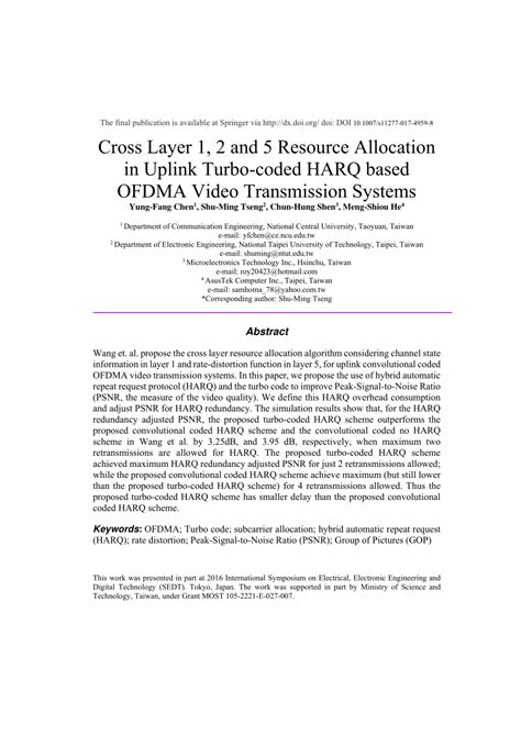pdf cross layer 1 2 and 5 resource allocation in uplink turbo coded harq based ofdma video