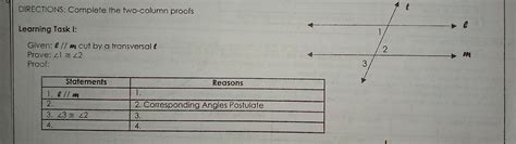 solved directions complete the two column proofs learning task i given and ii cut by a